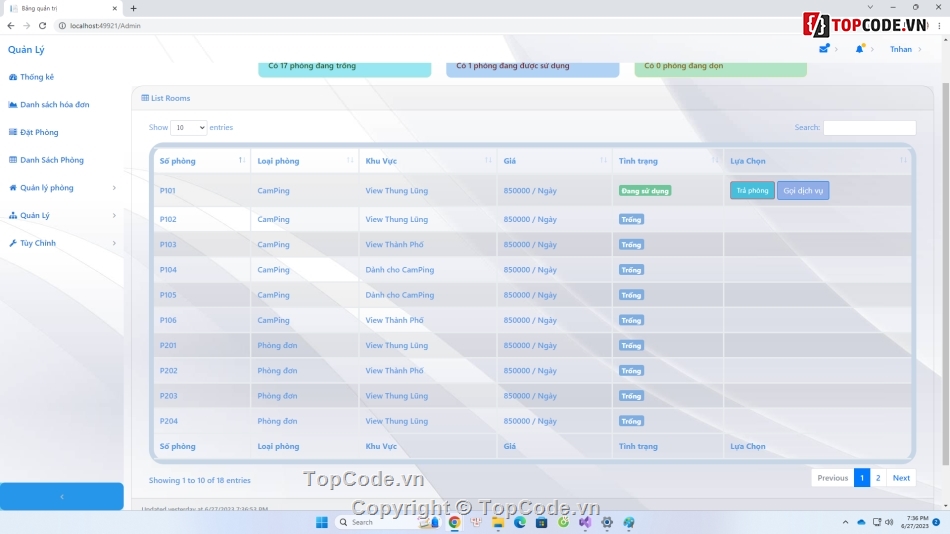 Code website quản lý homestay khách sạn full báo cáo